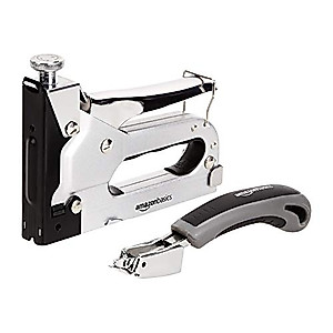Amazon Basics 3-in-1 Staple Gun, Tacker Set with Remover, includes Storage Case and 1500 Staples