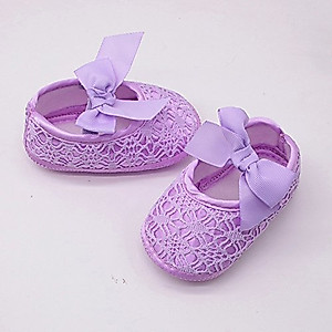 Lykmera Baby Girls Soled Soft Non-Slip Bowknot Girls Shoes Crib Shoes Footwear Baby Shoes Soccer Cleats Shoes for Baby Girl (Purple, 13)