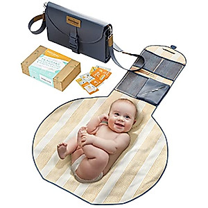 munimu® Portable Baby Diaper Changing Pad – Stylish Travel Changing Mat Bag with 5 Pockets & Adjustable Strap Converts into an XXL Waterproof Changing Pad – Portable Changing Pads, Anthracite