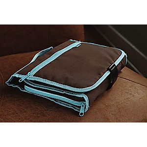Tri-Fold Bible Cover, Bible Study Organizer, Velcro Closure, Nylon, Brown/Blue, Large