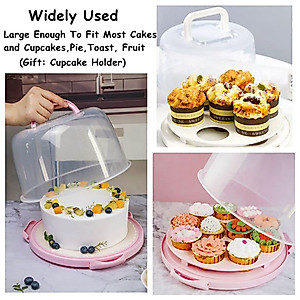 HomDSim Cake Carrier Round Cake Stand Plus Height Cake Container with Cupcakes Pad, Handle, Lid Reusable Package Box for Transporting Desserts,Pie,Toast,Fruit