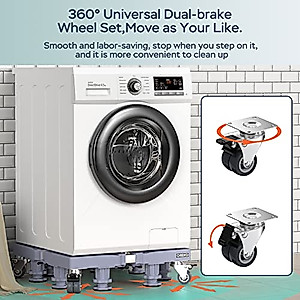 OREKO Mini Fridge Stand Mobile Base, Adjustable Washing Machine Stand with 4 Dual-brake Wheels and 8 Strong Feet, Multi-Functional Movable Base for Dryer, Washing Machine and Mini Refrigerator