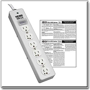 TRIPP LITE Hospital-Grade Surge Protector Medical Power Strip, 6 Outlets, Right-Angle NEMA 5-15PHG Plug, 10 Foot / 3M Cord, 1050 Joule Protection (SPS610HGRA)