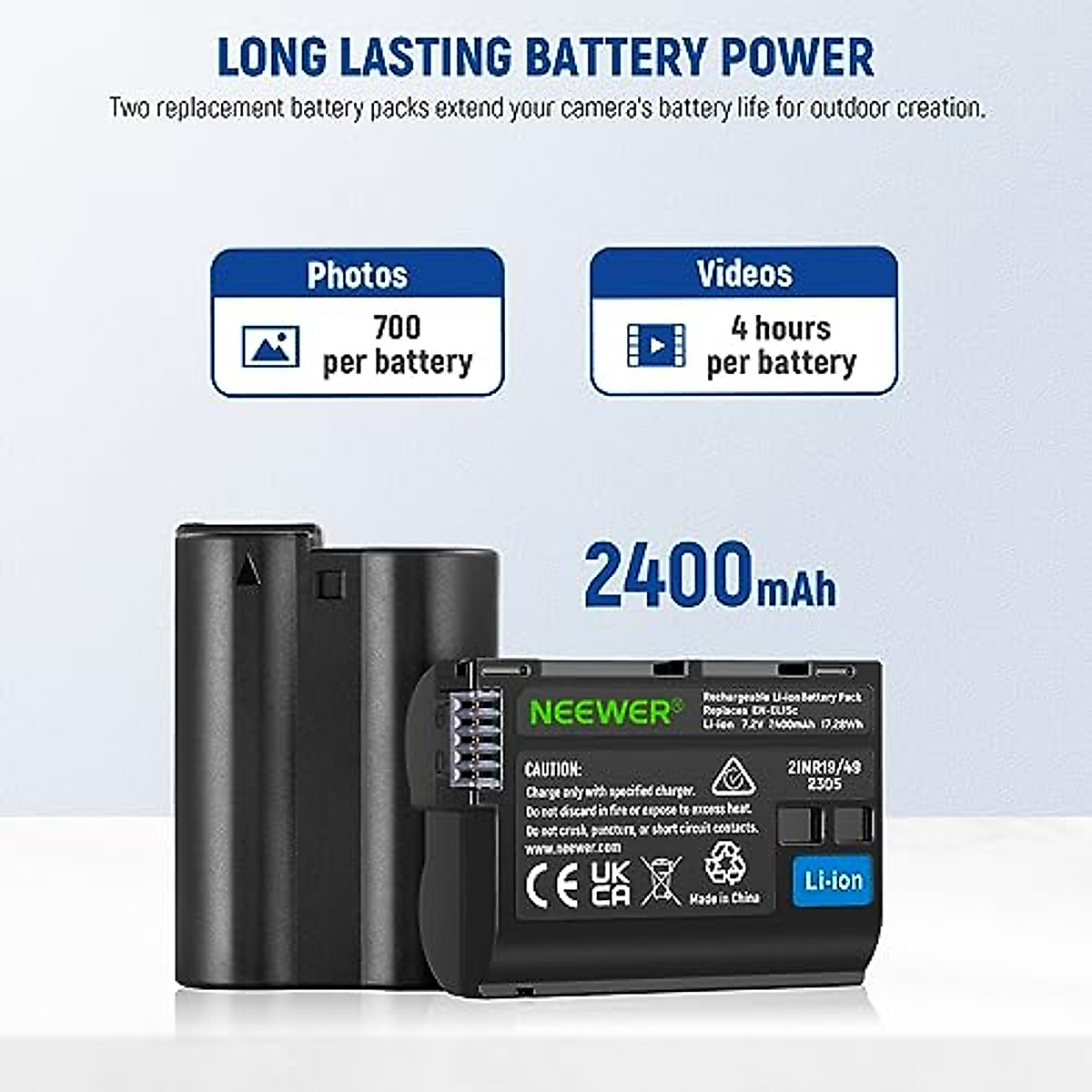 NEEWER EN-EL15c Replacement Battery and USB Charger Set, 2 Pack 2400mAh Batteries and Dual Channel Charger, Compatible with Nikon Z8 Z7 Z6 Z5 D850 D810 D780 D750 D610 D500 D7500 D7200 D7100 D7000 1 V1