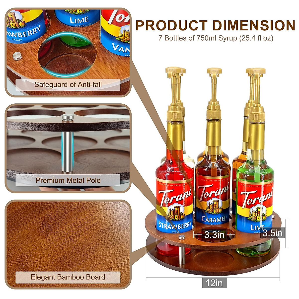 SHILFID Rotating Coffee Syrup Organizer Rack,Syrup Bottle Stand Holder for Coffee Syrup Station,7 Bottles Storage Display Turntable Tray&Lazy Susan for Syrup,Liquor Wine in Kitchen Countertop