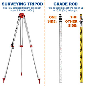 Iglobalbuy Automatic Self Leveling Green Rotary Laser Level 500m Range Kit with Surveying Tripod and Aluminum Grade Rod 16.4 Feet, Leveling Rotating Transit Laser Level Green Beam for Construction