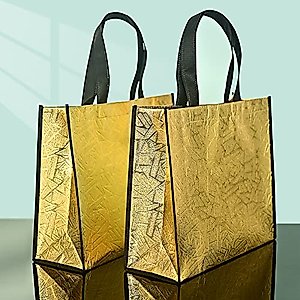 12 Pcs Gold Gift Bags with Handles, Large Christmas Gift Bags, Bandfol Non-woven Glossy Grocery Bags, Reusable Large Gift Bags, Party Favor Bags for Wedding Party Birthday Christmas 13 x 4.5 x 11 Inch