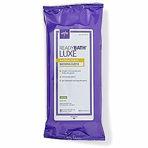 Medline ReadyBath LUXE Antibacterial Body Cleansing Cloth Wipes, Scented, Extra Thick Wipes (8 Count Pack, 24 Packs)