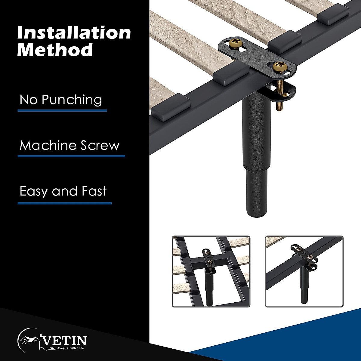 VETIN Bed Frame Support, 7-13 inches Bed Support Legs, Bed Frame Support Leg, Bed Support Legs Replacement, Adjustable Bed Legs (4, 7.08 inch)