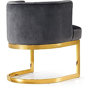 Meridian Furniture Gianna Collection Modern | Contemporary Velvet Upholstered Dining Chair with Polished Gold Metal Frame, 24" W x 22" D x 29.5" H, Grey