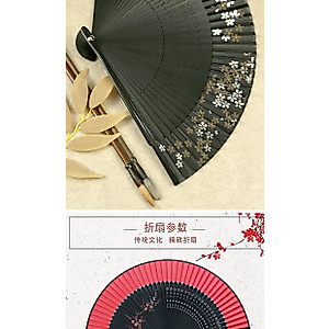 NA Chinese Wind Folding Fan Hanwear Vintage Fan Antique Women Dance Folding Summer Portable Easy Closure (All Black)