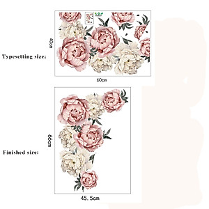 Peony Flowers Wall Sticker Waterproof PVC Peony Rose Flowers Wall Decals Removable Floral Wall Decor Sticker for Living Room Bedroom Nursery Room