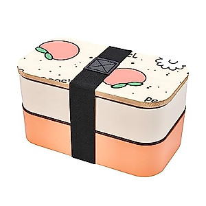 Peachy Cutie Adult Lunch Box, Bento Box, With Cutlery Set Of 3, 2 Compartments, Rectangular, Lunch Box For Adults