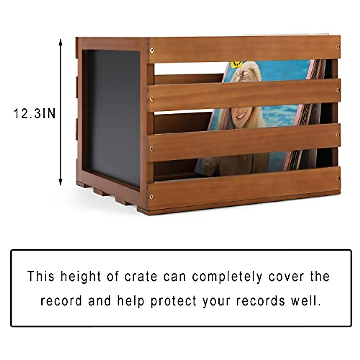 HYNAWIN Vinyl Record Storage Crate, Wooden Album Storage Holder Record Organizer Box, Brown
