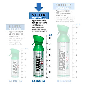 Boost Oxygen 5 Liter Natural Pure Canned Supplemental Oxygen Bottle with Built in Mouthpiece for High Altitudes and Recovery, Natural Flavor (3 Pack), Flavorless, 3.0 Count