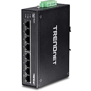 TRENDnet 8-Port Hardened Industrial Gigabit DIN-Rail Switch, 16 Gbps Switching Capacity, IP30 Rated Metal Housing (-40 to 167 ºF), DIN-Rail & Wall Mounts Included, Lifetime Protection, Black, TI-G80