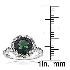 Ice Gems Sterling Silver Created Emerald and Cubic Zirconia Round Halo Ring, Size 7