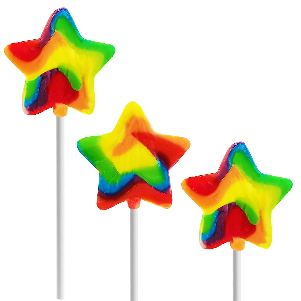 Rainbow Swirl Lollipops (12-Pack) 12 Gram, Star Design Sucker Candy, Rainbow Star, Mixed Fruit Flavor, Individually Wrapped (12-Pack)