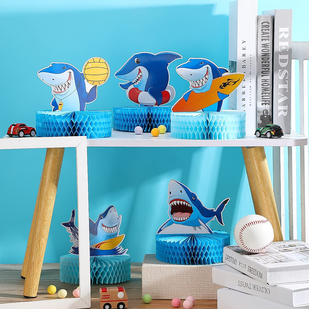 9 Pieces Shark Honeycomb Centerpiece Shark Table Centerpiece Shark Birthday Party Decorations Shark Theme Birthday Party Favors for Baby Shower Shark Sea Themed Birthday Party Supplies