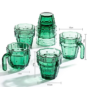 Cactus Stackable Glasses, Stacktus Gifts, Set of 6-10 oz Cactus Shape Glasses With Handles Green Glass Blown Figurines Plant Decorations for Parties 5" H 5" W - Copyright Design, Patent Pending
