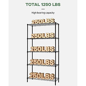 Metal Storage Shelves 5 Tier Wire Shelving Unit,Heavy Duty 5 Shelf Storage Rack,Adjustable NSF Utility Rack Shelf,Steel Organizer for Kitchen Garage Living Room Restaurant,36"L x 14"W x 72"H,Black