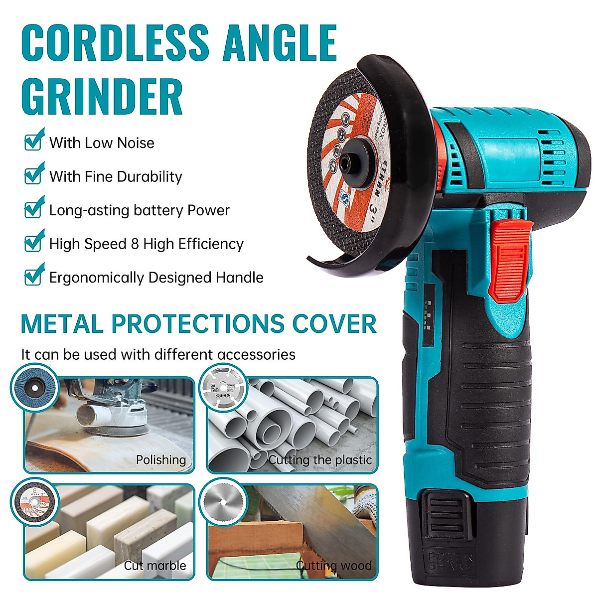 Housiwill Angle Grinder Tool, Mini Angle Grinder, Cordless Electric Angle Grinding Tool 12V 19500RPM with 2PCS 2000mAh Battery, Nylon Cutting Blade-s/Grinding Disc/Metal Cutting Disc (Green+blue)