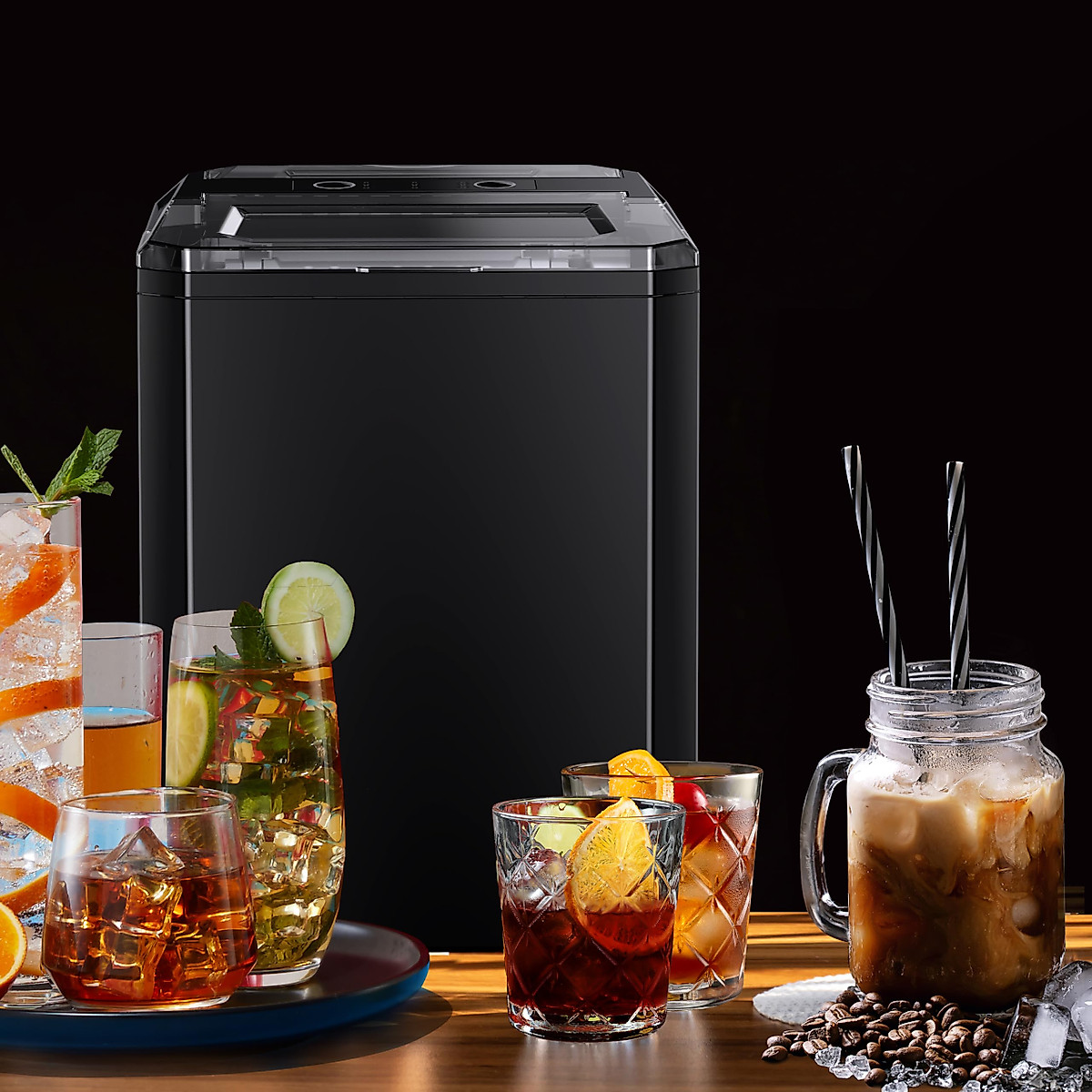 BEBISUNY Countertop Ice Maker, 9 Cubes Ready in 6 Mins, 12KG in 24Hrs, Self-Cleaning Ice Machine with Ice Scoop and Basket, 2 Sizes of Bullet Ice for Home Kitchen Office Bar Party, Black