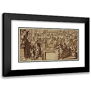 ArtDirect Cesare Nebbia 18x11 Black Modern Frame and Double Matted Museum Art Print Titled - Saint Charles Borromeo Entering the Town of Pavia (C. 1604)