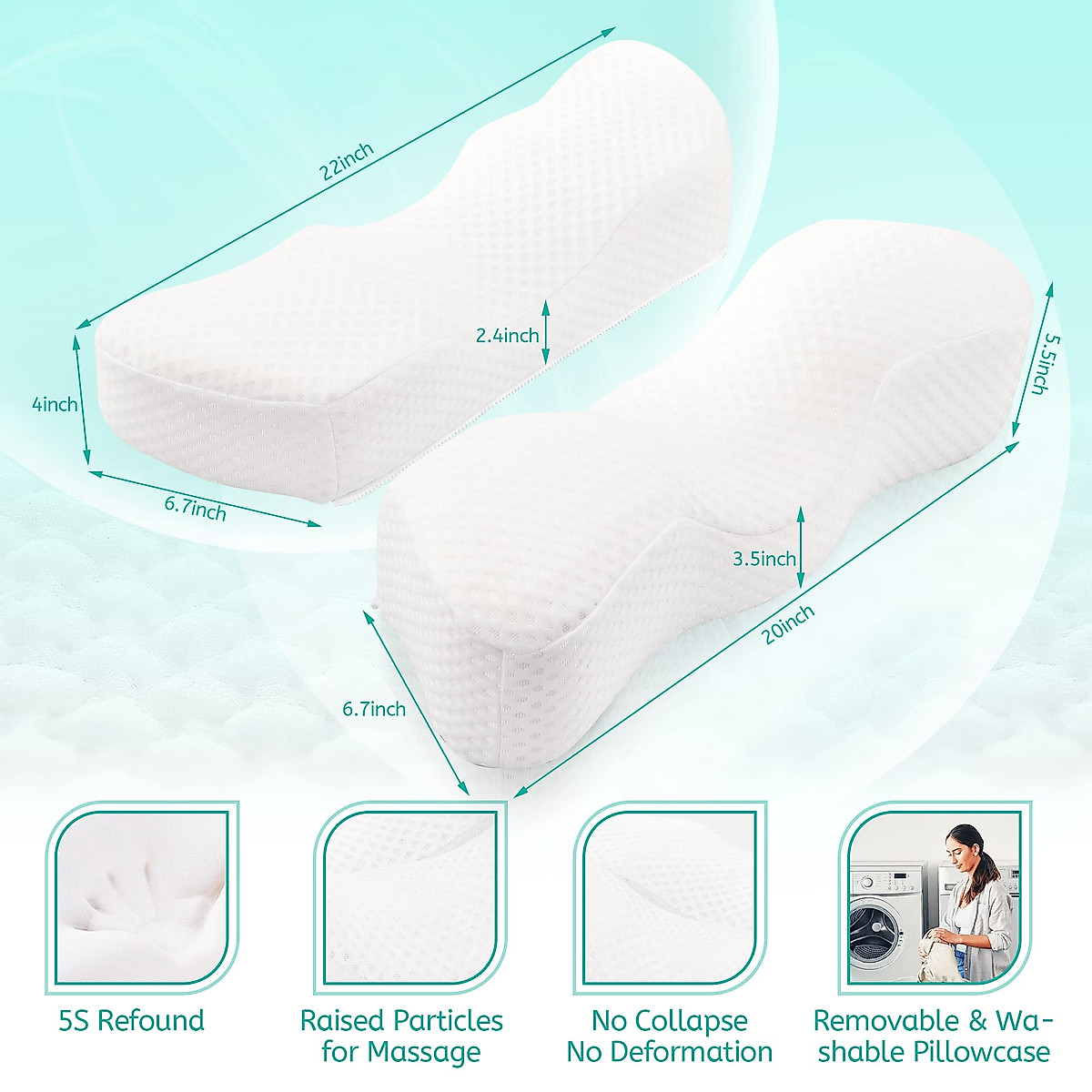 Cosermart Cervical Pillow for Neck Pain Relief, Ergonomic Pillow for Neck, Shoulder & Back Support, Orthopedic Contour Memory Foam Pillow for Side Back Stomach Sleeper with Removable Zipper Design