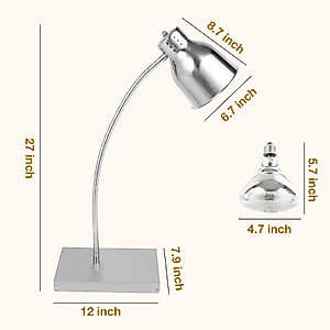 Restlrious Food Heat Lamp with 250w Bulb, Commercial Stainless Steel Food Warmer Lamp with Single Head & Flexible Arm, Electric Portable Infrared Heating Lamp for Buffet, Restaurant, Parties
