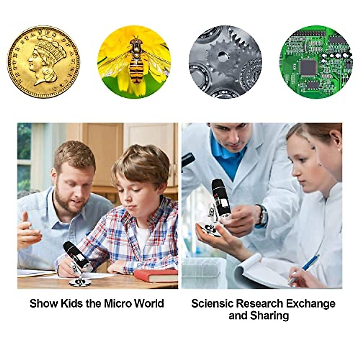 USB Microscope, 40X-1000X Digital Microscope 3 in 1 PCB Microscope Camera Magnification Endoscope Camera Portable Microscope, Metal Stand for Windows 7/8/10, Mac, Android with OTG, Linux