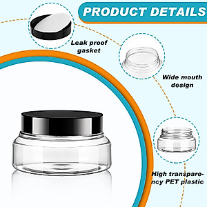 Tessco 24 Pack Plastic Jars with Lids Labels Empty Clear Plastic Jars Round Refillable Cosmetic Containers Body Butter Containers Bulk Sugar Scrub Bottle for Make Up(5 oz,Clear)