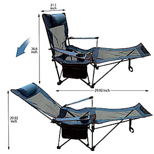 Seatopia Camping Recliner Camping Lounge Chair, Backpacking Folding Chair with Headrest, Footrest and Storage Bag for Outdoor Camping, Beach, BBQ, 330lbs Weight Capacity