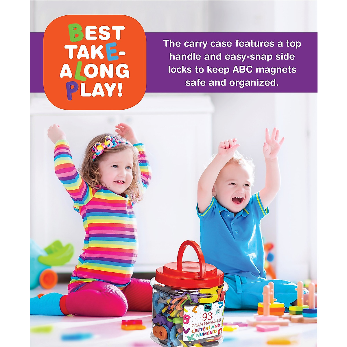 Magnetic Foam Letters and Numbers Premium Quality ABC, 93 Foam Alphabet Magnets | Educational Toy for Preschool Learning, Spelling, Counting in Canister