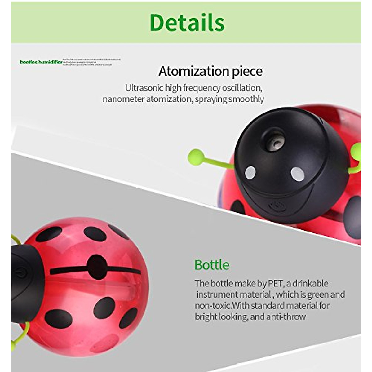 Julyfox Portable Cool Mist Humidifier 260ml Aroma Essential USB Powered Beatles Unique Outlook(Red)