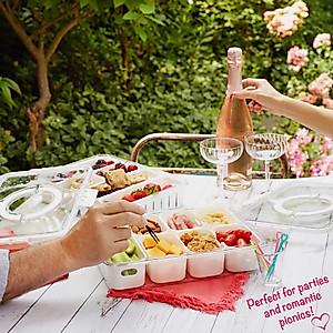 Gorgania 2 Pack Divided Serving Tray with Lid and Handle, Travel Snack Box Charcuterie Container for Portable Snack Platter, 8+4 Compartments Stackable Clear Snack Tray for Veggie, Candy, Nuts
