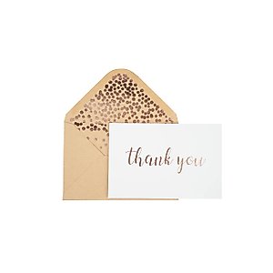 Thank You Cards - Blank 50 Pack White Cards with Rose Gold Foiled "Thank You" Printed with 52 Foil Embossed Kraft Envelopes 4" x 6" - for Wedding Bridal Shower Baby Shower Birthday Party