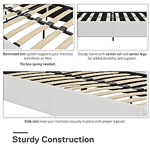 DHP Dakota Upholstered Platform Bed with Diamond Button Tufted Headboard and Footboard, No Box Spring Needed, Twin, White Faux Leather
