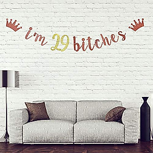 I'm 29 Bitches Banner, 29th Birthday Party Decor, Funny Twenty-nine Years Old Birthday Banner, Women’s 29th Birthday Party Decorations (Rose Gold)