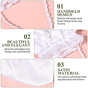 LUOEM Satin Bridal Wedding Money Bag White Bridal Bridesmaid Satin Flower Decorated Bag Handbag with Pearl for Dollar Dance Bridal Purse Wedding Favor