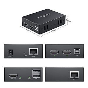 HDMI KVM USB Extender Transmit 1080p HD Video Over Cat5e/6 Ethernet Cable 50m (164ft) for Mouse and Keyboard Control Remote Signals