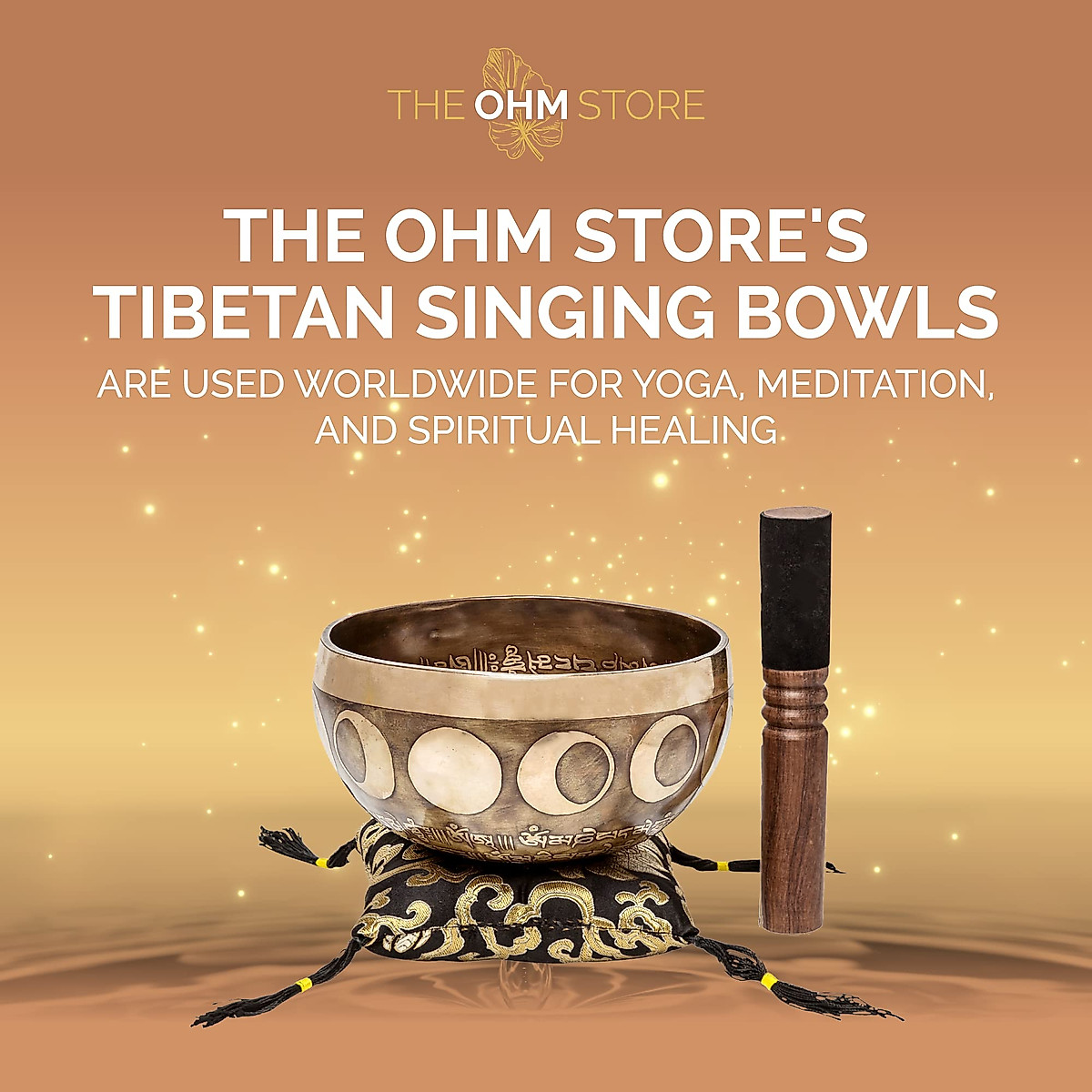 Ancient Design Large Tibetan Singing Bowl Set by Ohm Store — Relaxing Deep Tone Meditation Sound Bowl and Wooden Mallet Handcrafted in Nepal — Inner Space Bowl 6.5 Inch