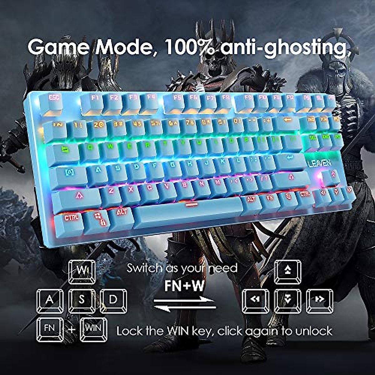 Wired Keyboard and Mouse Combo,87 Keys Compact Multicolour Backlit Keyboard and 6 RGB Lighting Gaming Mice 6400 DPI for Windows PC Gamers (Blue)