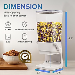 POWERLIX 2pc Cereal Dispenser Countertop (5.5 L), Cereal Storage Container, Organization Container for Kitchen, Food Dispenser for Rice, Pasta, Grains, Nuts, Candies, Oatmeal, Snacks (White)