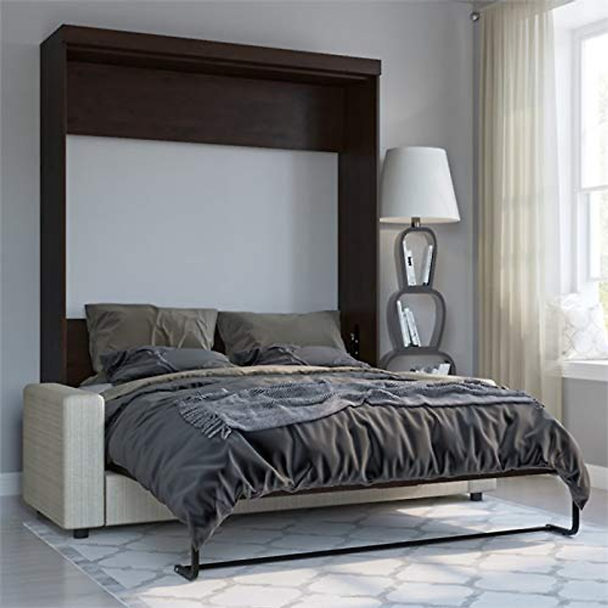 Bestar Pur 78W Queen Murphy Bed and a Sofa in Chocolate