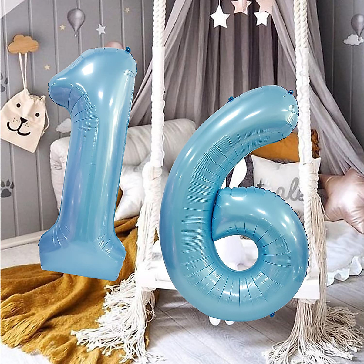 ESHILP 40 Inch Number Balloon Foil Balloon Number 36 Jumbo Giant Balloon Number 36 Balloon for 36th Birthday Party Decoration Wedding Anniversary Graduation Celebration, Blue 36 Number Balloon