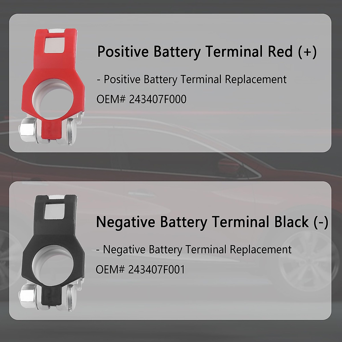 2PCS Car Battery Terminals Compatible with Nissan Altima Maxima,Copper Battery Terminal Connectors for Battery Cable Ends,Negative & Positive Battery Terminal OEM#243407F001 243407F000