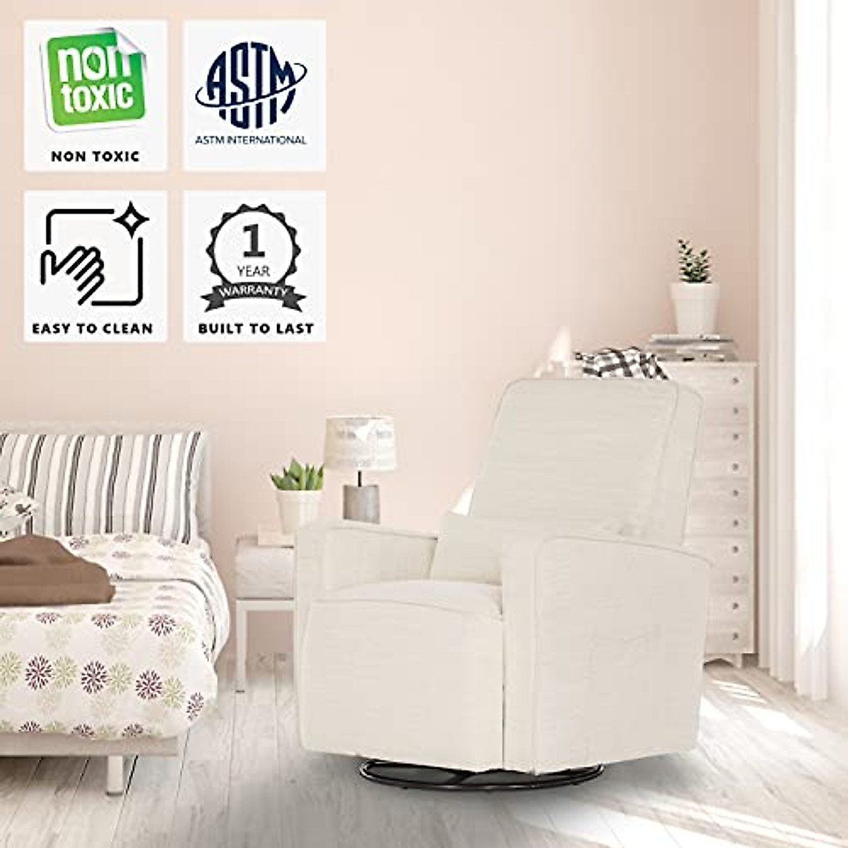 Evolur Holland Upholstered Plush Seating Glider Swivel, Glider Chair for Nursery in Thunder, Modern Nursery Glider, Tool-Free Assembly, Easy to Clean, Environmentally Conscious Glider