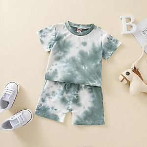 Aruzig Toddler Baby Boys Tie-Dye Outfits Short Sleeve T-Shirt Tops+Short Pants 2Pcs Summer Cotton Clothes Set(Light Green Tie-Dye, 18-24 Months)