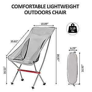 QSWRD Camping Chair for Adults Portable Camp Chair for Beach, Hiking, Picnic, Travel, Outdoor Activities, High Backrest and Aircraft-Grade All Aluminum Lightweight Camping Chairs Support 330LBS, Grey